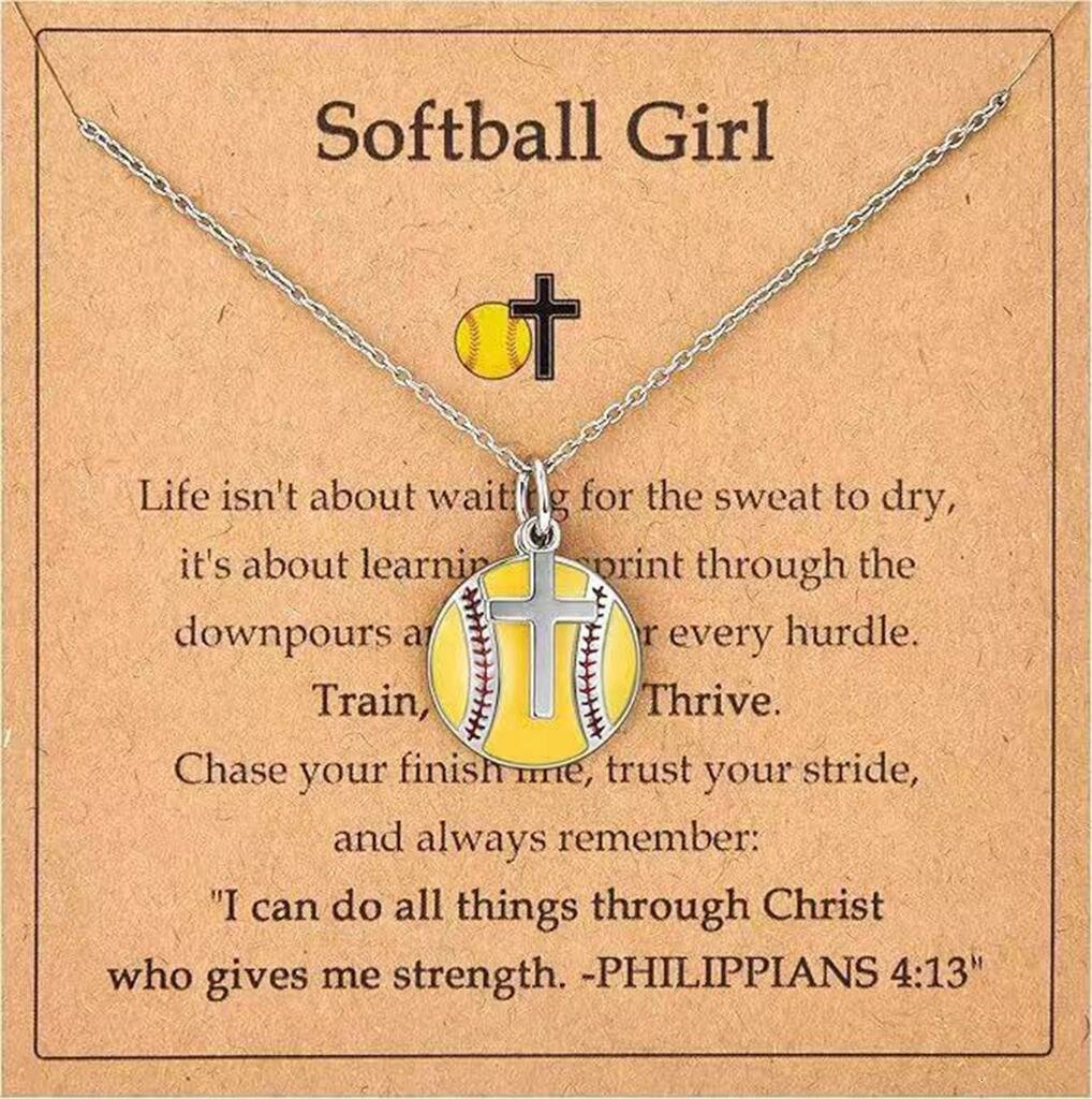 Спортивный стиль бейсбол футбол софтбол теннис крест ожерелье с мячом-3