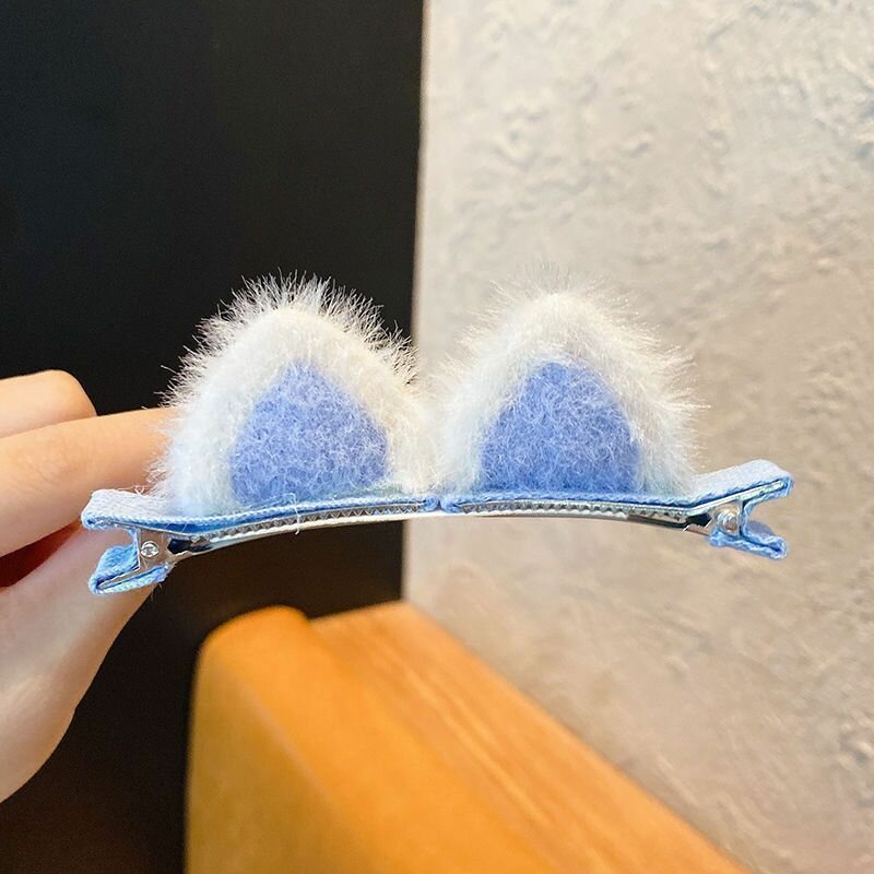 Милые заколки для волос с кошачьими ушками для девочек, осень-зима, милые плюшевые заколки для челки, аксессуары для волос для детей, головные уборы для девочек