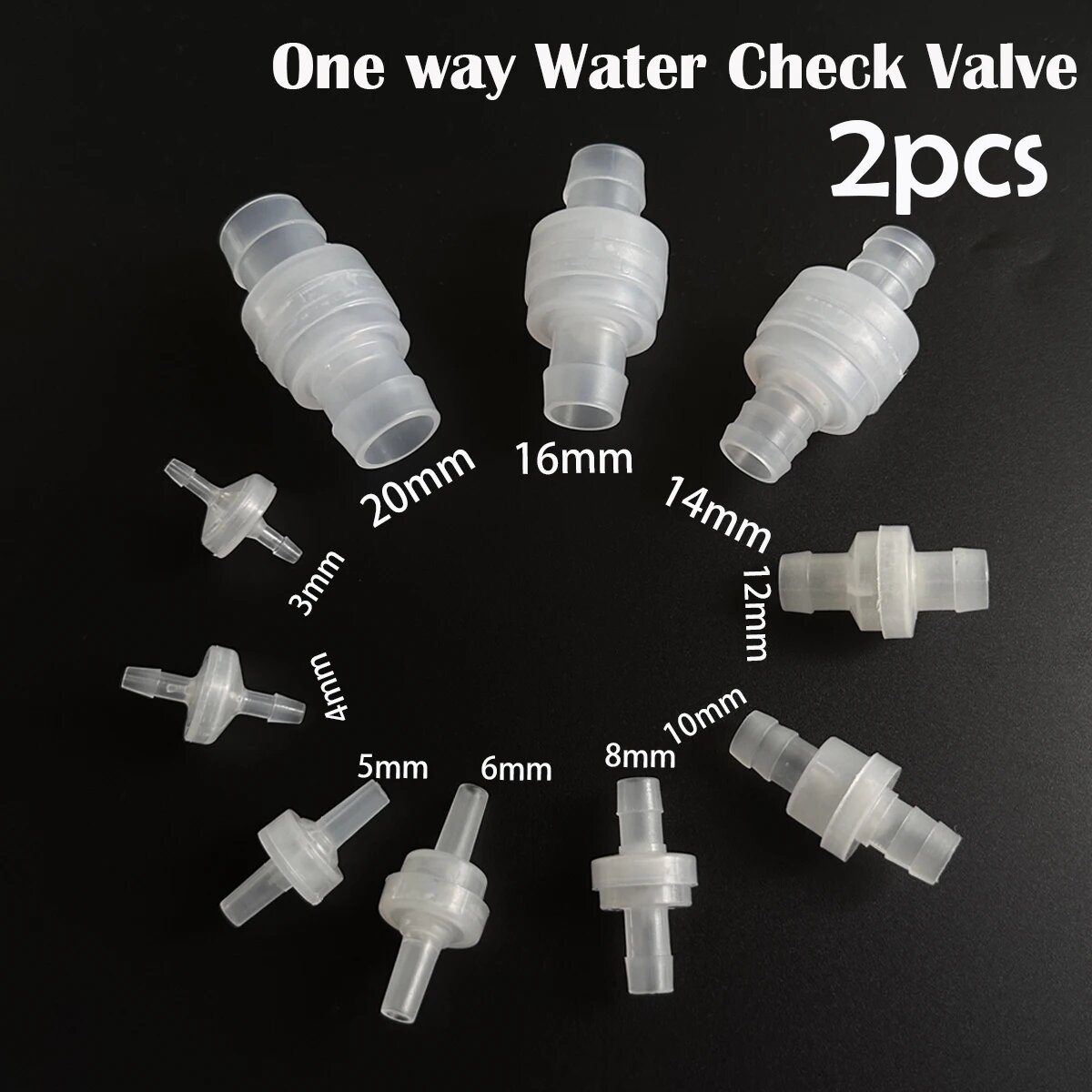 2 шт. Пластиковые обратные клапаны для жидкостей 3-20 мм Transparent 20mm