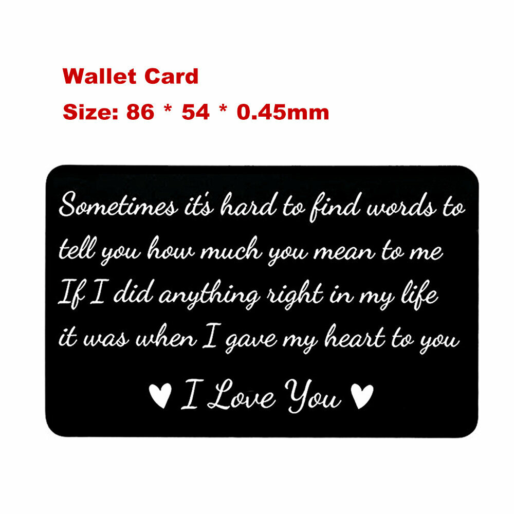 Персонализированная Металлическая Карта для Кошелька Алюминиевая Гравированная Вставка Подарок для мужа/жены парня/девушки Материал алюминий Цвет черная карта с белыми словами Размер 86*54*0.45мм Количество 1 шт
