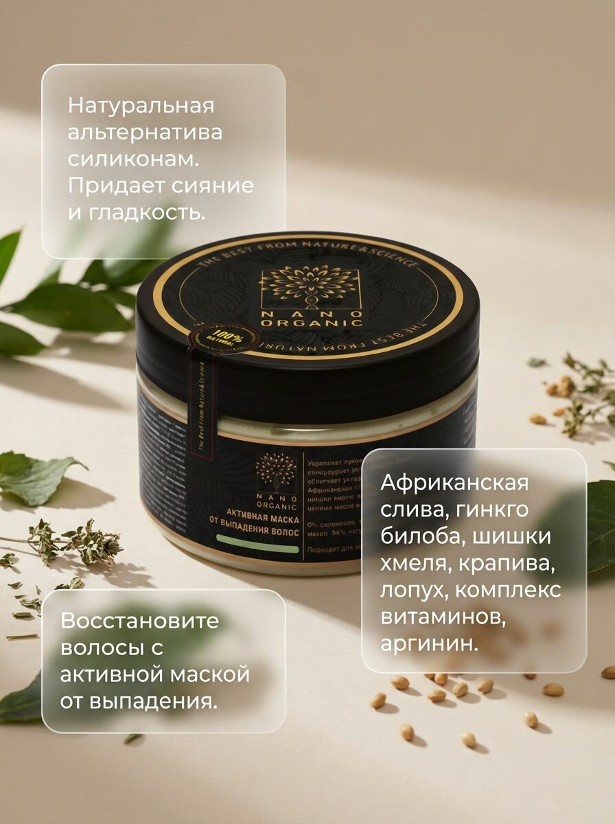 Активная маска от выпадения волос с экстрактом пальмы Сабаля и готу-колой для укрепления луковиц, 300 мл