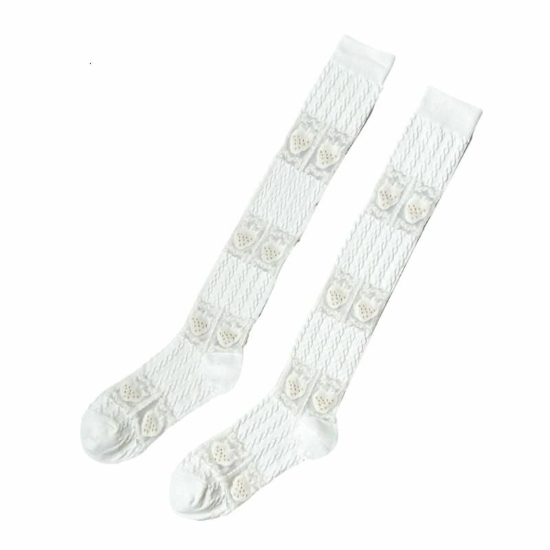 Кружевные белые чулки до колена, Клубничный