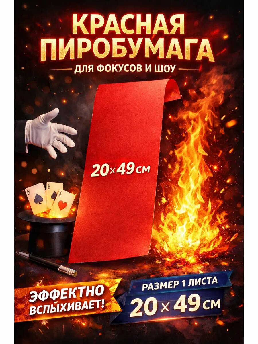 Красная пиробумага 1 лист 20х49 см