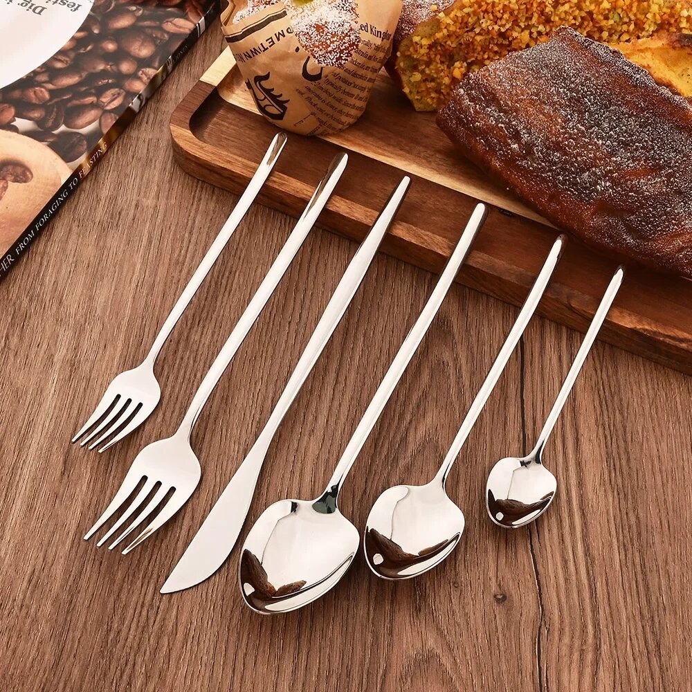6 шт, набор столовой посуды, посуда из нержавеющей стали, зеркало, ужин, серебряный набор столовых приборов, нож, десертная вилка, ложка, столовые приборы, кухонный набор