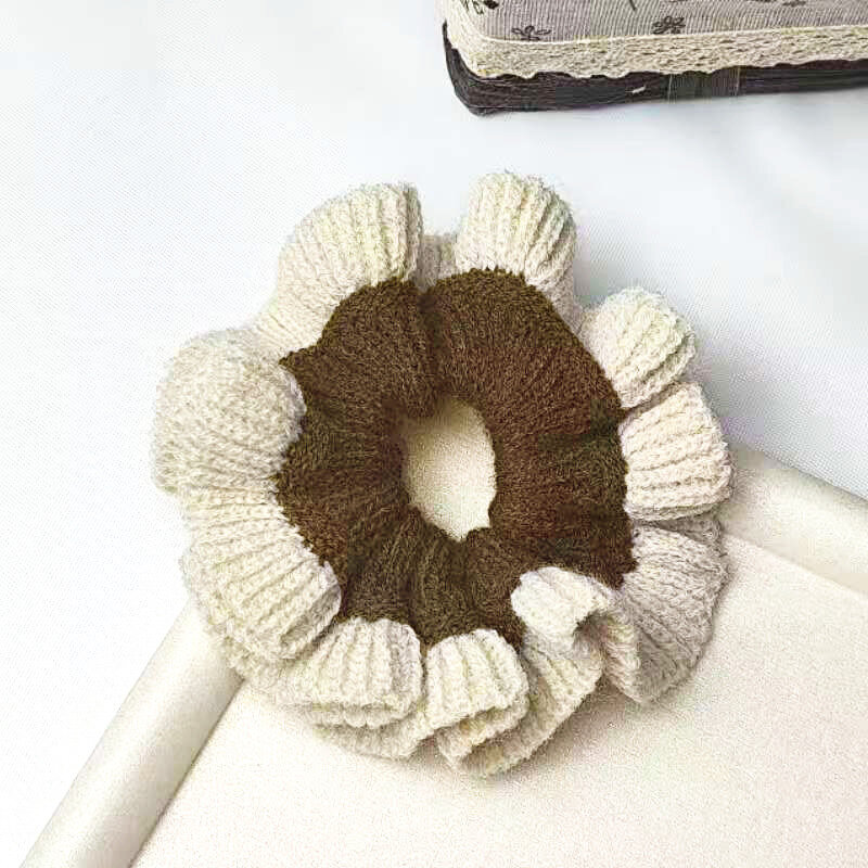 Корейский стиль вязаной пряжи для волос для женщин, осень и зима, высококачественный цветной блок скранчи, плетеная эластичная лента, новый аксессуар для волос, резинка для волос