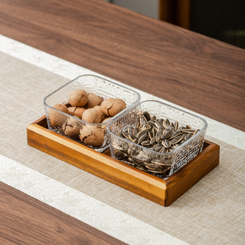 Легкая роскошная тарелка для фруктов из орехового дерева, тарелка для закусок, домашнее использование, разделенная, креативная тарелка для сухофруктов, десертная сахарная стеклянная миска, тарелка для фруктов