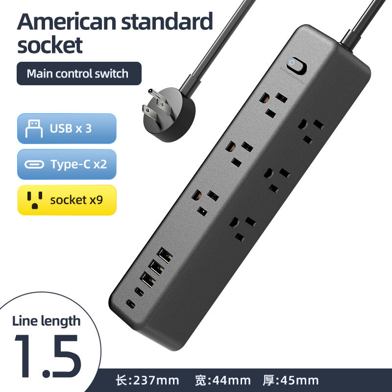 Новый стандарт США USB мультипорт PD быстрая зарядка удлинитель с двойными боковыми розетками