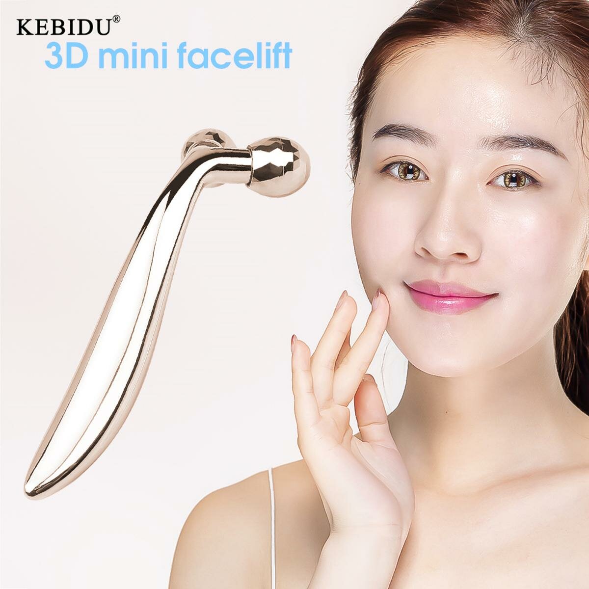 Kebidu 3D-роликовый массажер Y-образной формы с вращением на 360 градусов для подтяжки лица, удаления морщин, косметического инструмента для ухода за кожей - розовое золото
