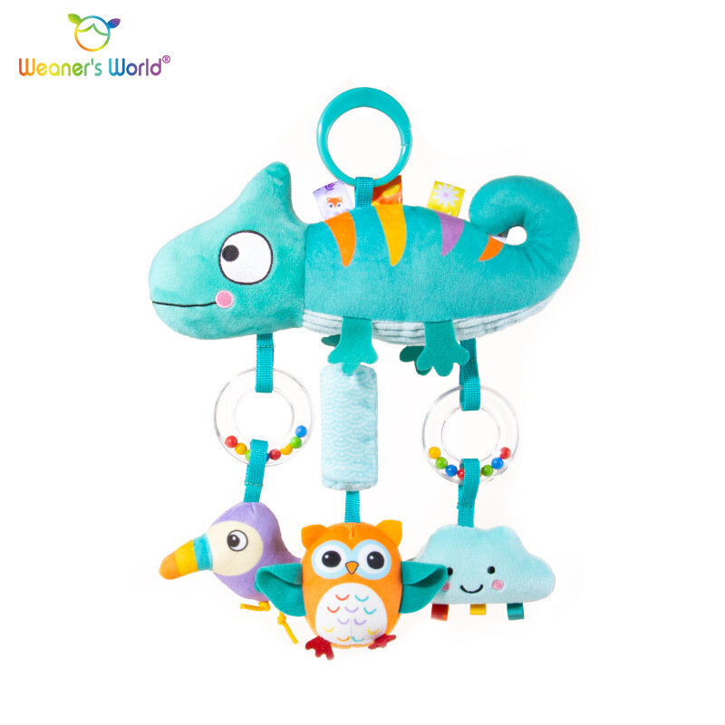 Погремушка для новорожденного 0+ мягкая с прорезывателем. Подвесная игрушка Синий динозавр для малышей на кроватку коляску. Развивающие игрушки от 0, 6 месяцев до года