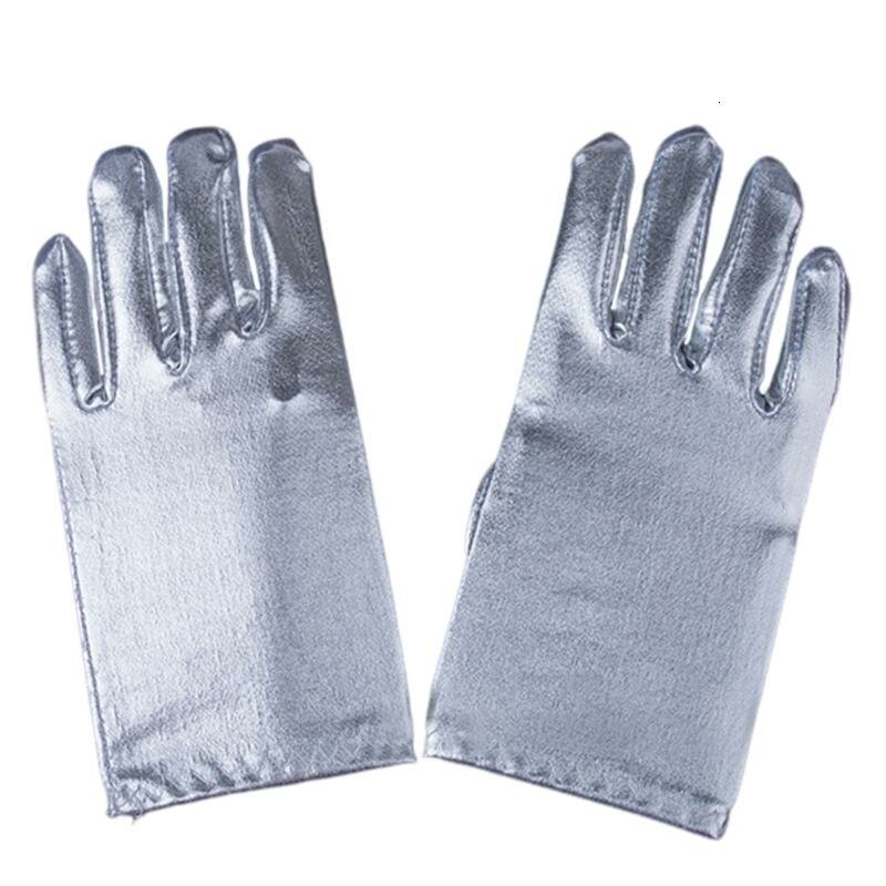 Детские яркие кожаные перчатки-серебристый