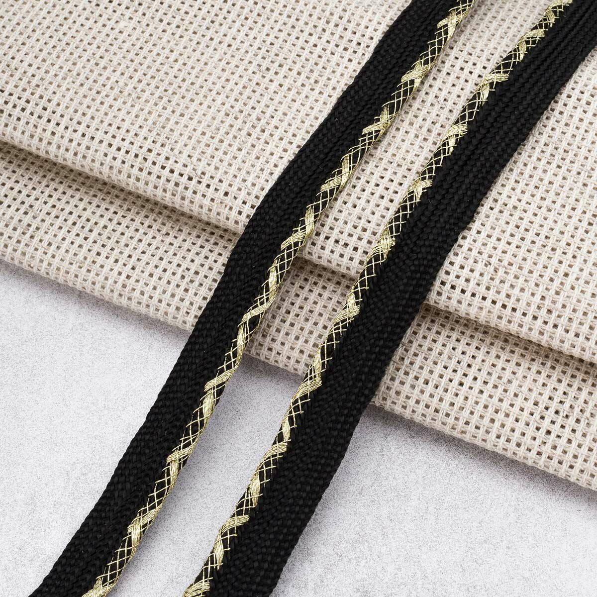 Кант декоративный с люрексом для шитья и рукоделия, 1.1 см * 27,43 м, цвет черный/золотистый