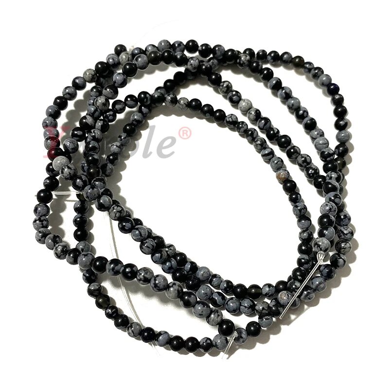 YWROLE Бусины из камня Лабрадорит Аметист Кварц 2 3 4 мм Черный, 4mm about 91pcs, Snowflake jasper