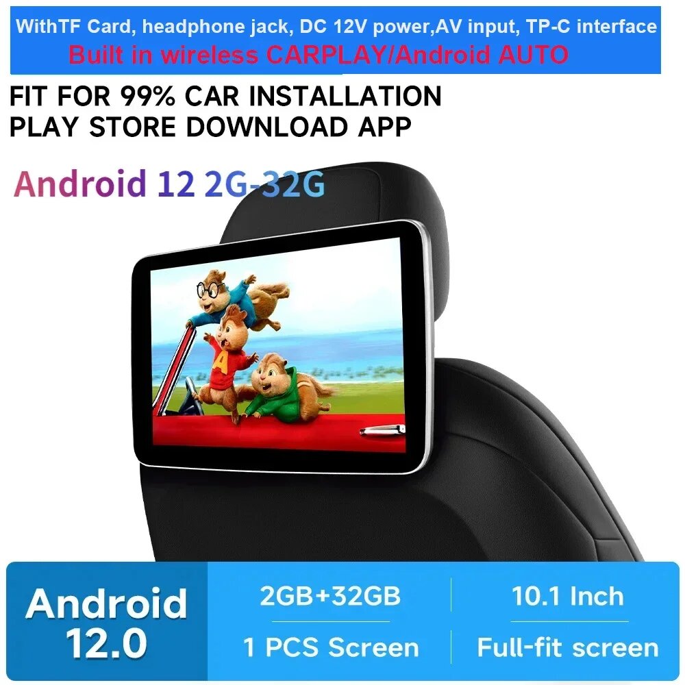 10,1 дюймовый Android 12 Автомобильный подголовник монитор IPS TV дисплей с AV 10.1inch 2G-32G 1PCS