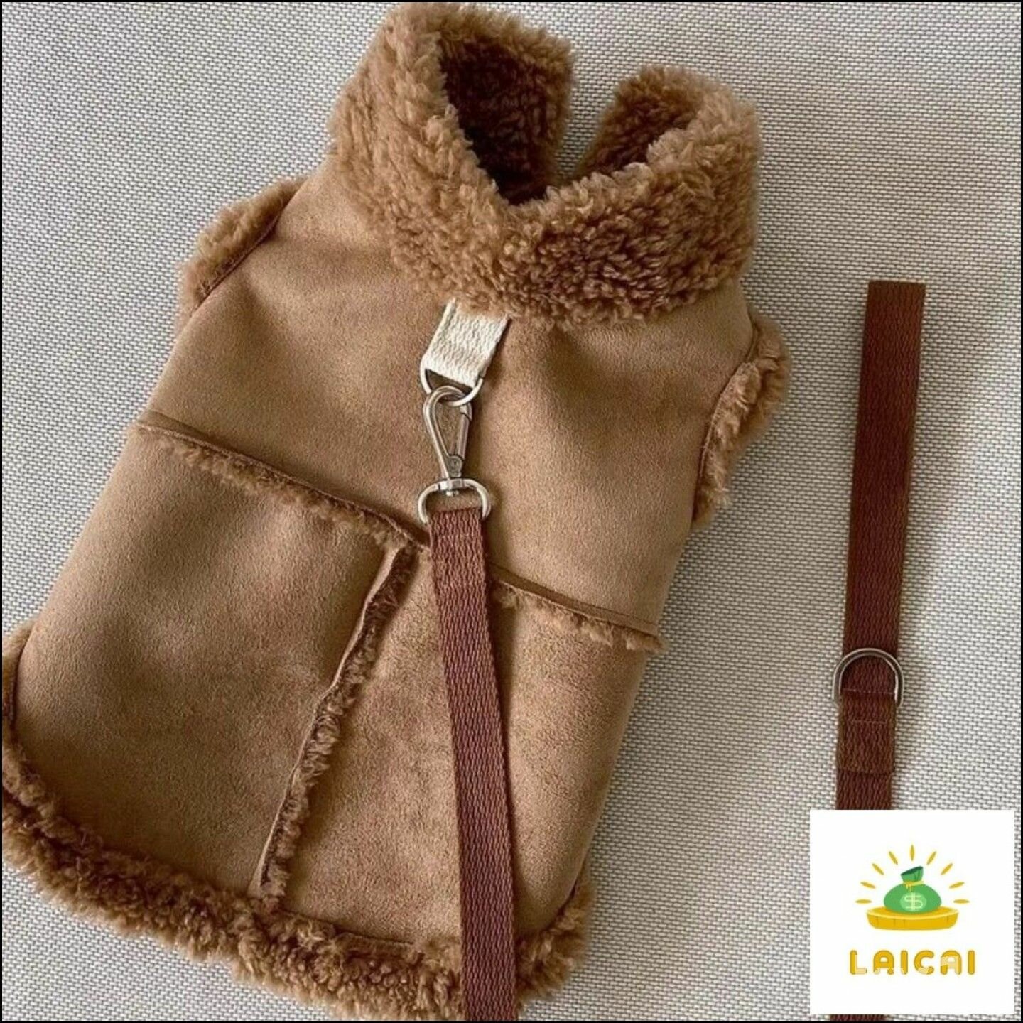 Зимний комбинезон-жилет для собак с поводком из искусственной замши, утепленный, для мелких пород до 10 кг (Той-терьер, Чихуахуа, Йорк, Бишон, Мальтипу) - размеры XS-XXL