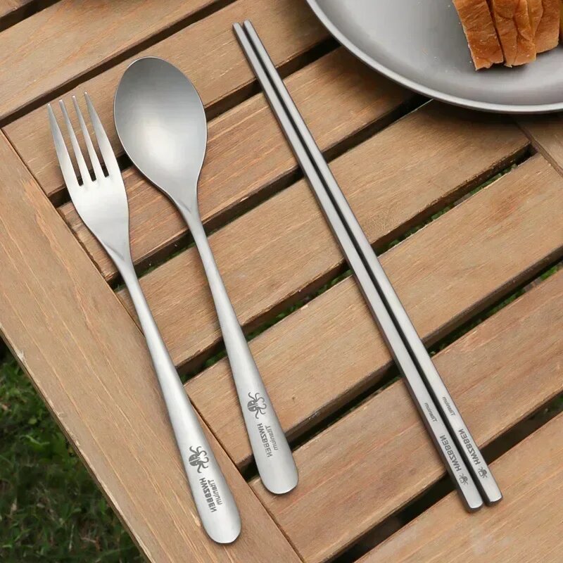 HWZBBEN Титановые столовые приборы для кемпинга Fork Spoon Chopstick