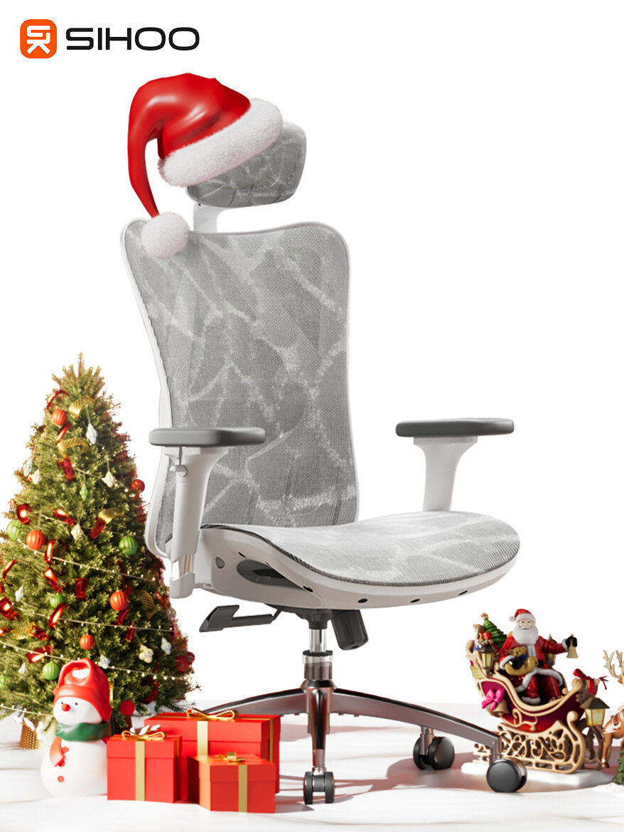 Кресло компьютерное SIHOO M57 (2D поясничный упор, сетка, серый)