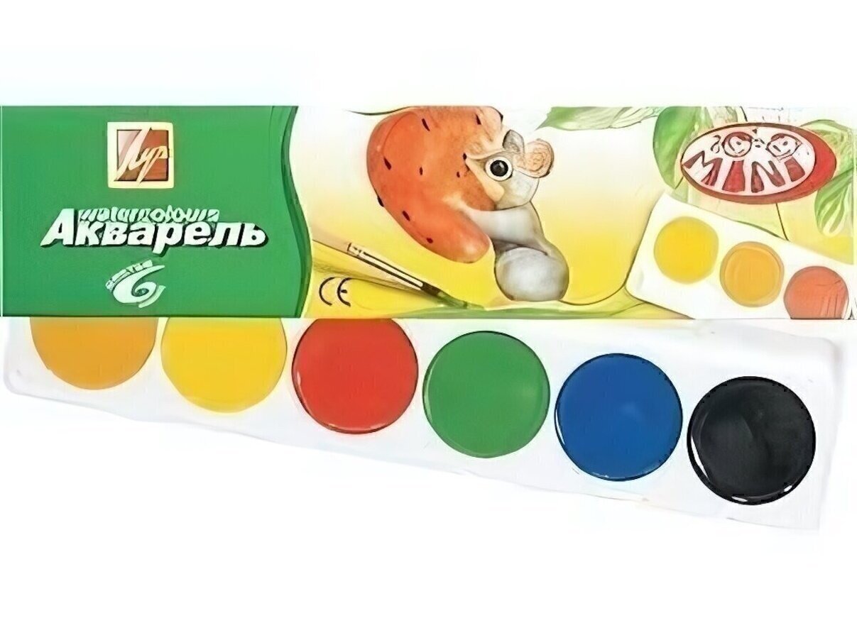 Акварель медовая "ZOO" 6 цветов, без кисти, картон, легко смывается