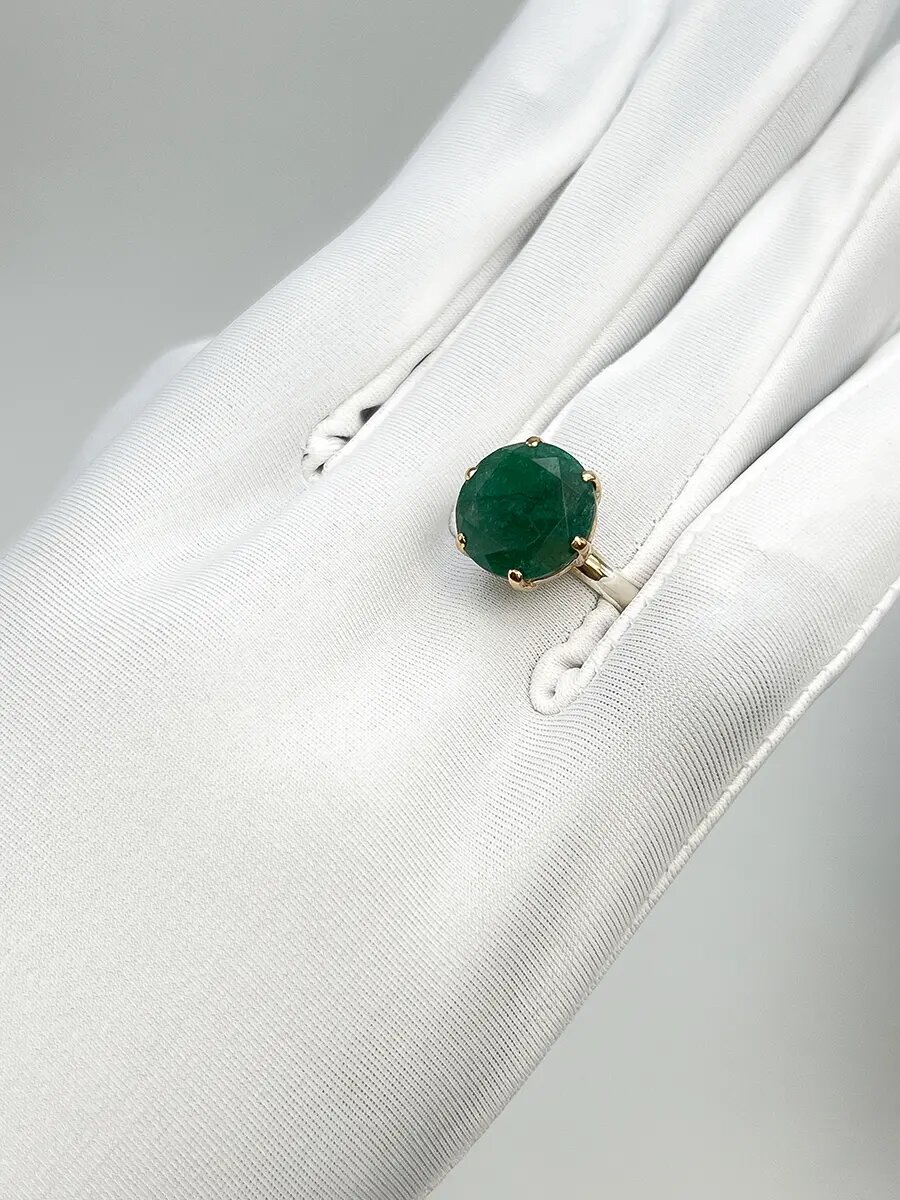 Кольцо, серебро, 925 проба, золочение, изумруд