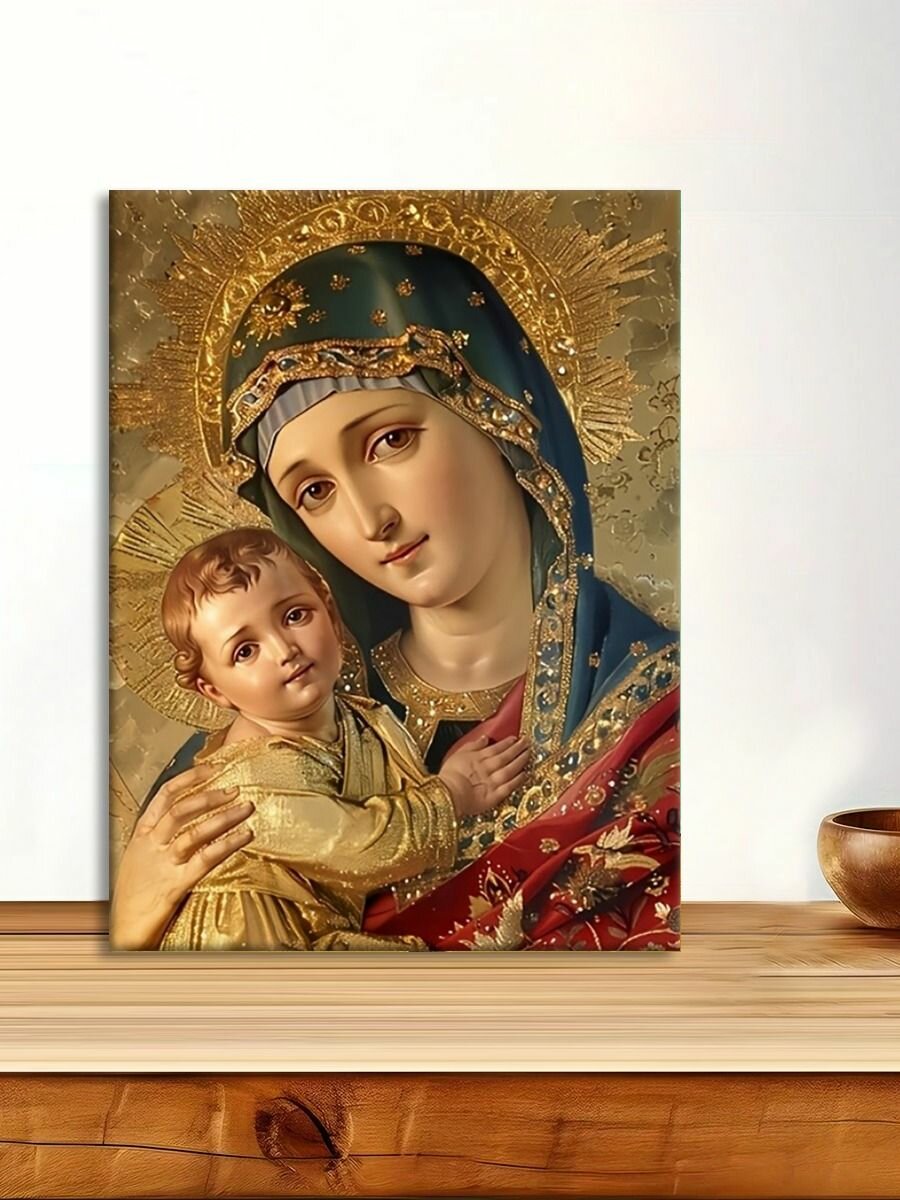Художественная картина на холсте Покров Богородицы с Младенцем Иисусом для декорации интерьера 30 х 40CM