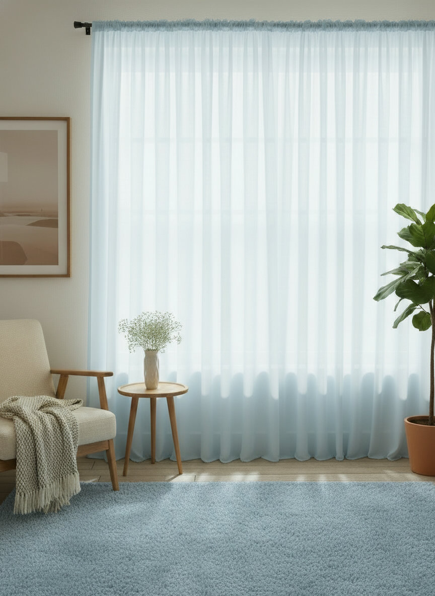 Тюль Икеа Ревлуммер полупрозрачный на ленте, 300х300 см, 1 шт, голубой