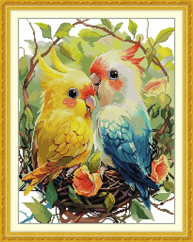 NKFвышивка крестом наборы, Схема на 14 CT "Пара попугаев",37*47CM