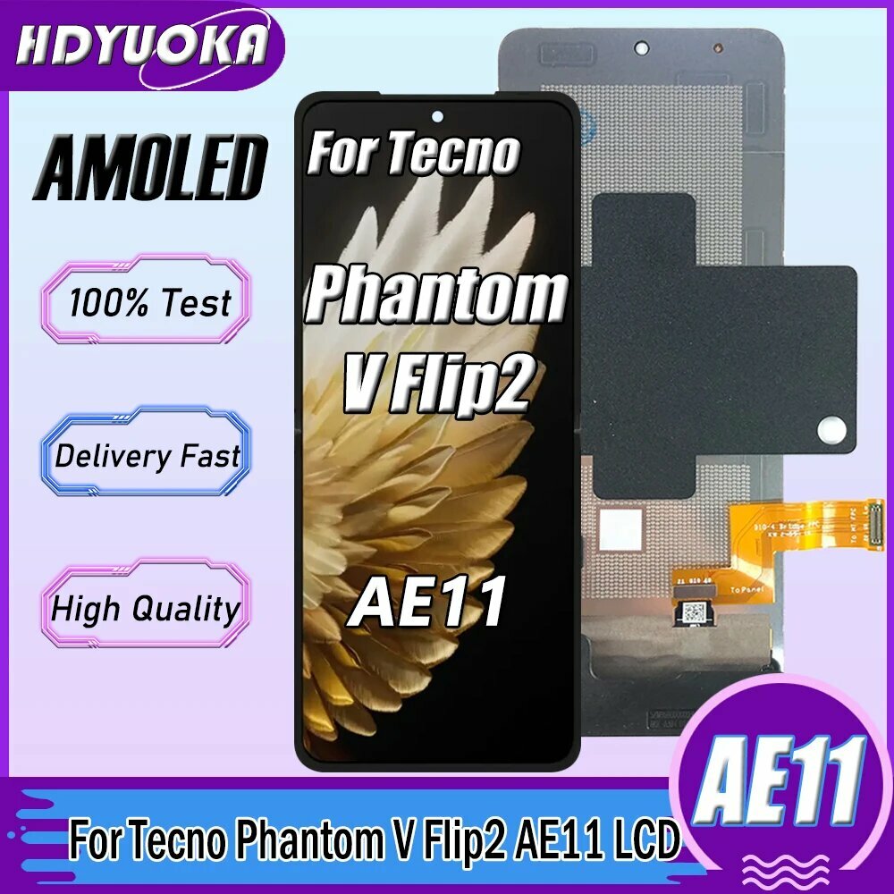 6,9 "AMOLED для Tecno Phantom V Flip2 AE11, ЖК-дисплей, дигитайзер сенсорного экрана в сборе для Tecno Phantom V Flip2 5G, замена