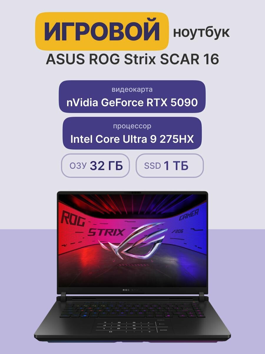 16" Ноутбук ASUS ROG Strix SCAR 16 G635LX-RW041 (90NR0L81-M001K0), 32ГБ/1ТБ, Intel Core Ultra 9 275HX, без системы
