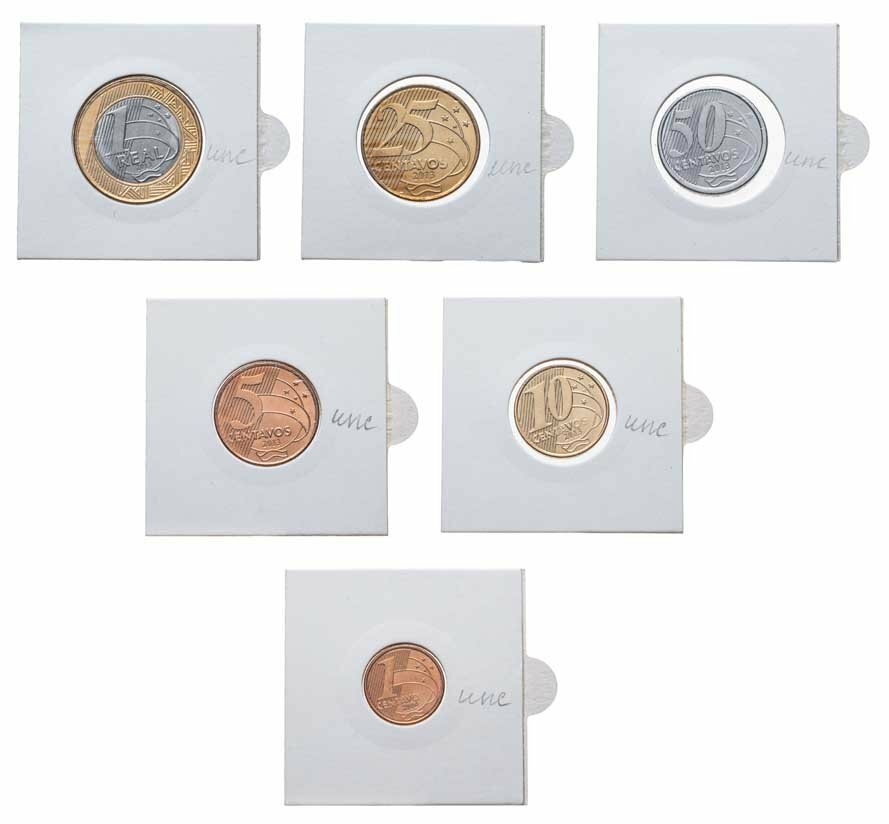 Бразилия набор монет 2004-2013 6 штук, Сталь, Биметалл, в сохранности UNC