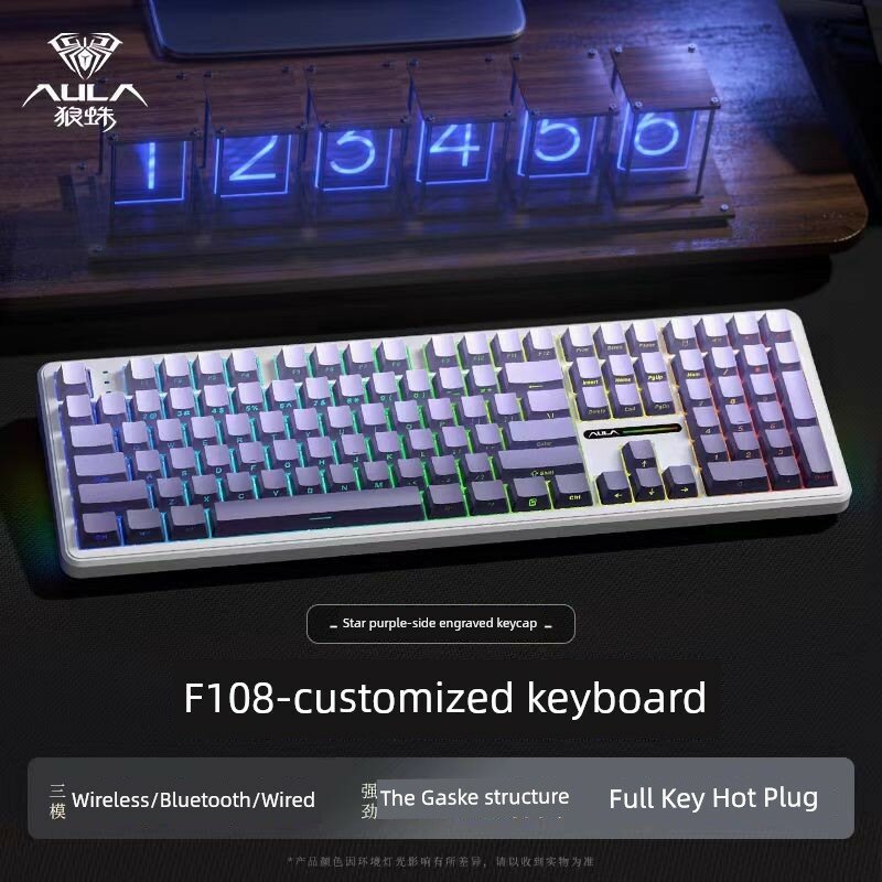 Механическая клавиатура Wolf Spider F108Pro, три режима подключения, RGB, беспроводная, Bluetooth, 2.4G, для настольных
