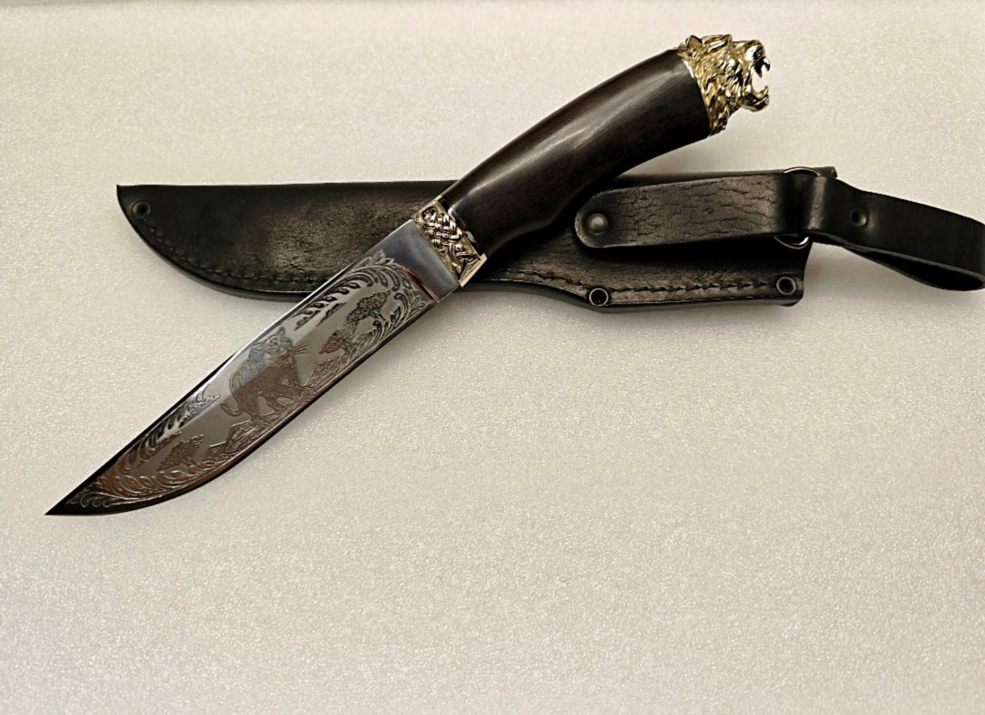 Нож охотничий Пантера кованая сталь 95х18 длина 31см ручная работа ножны натуральная кожа в комплекте