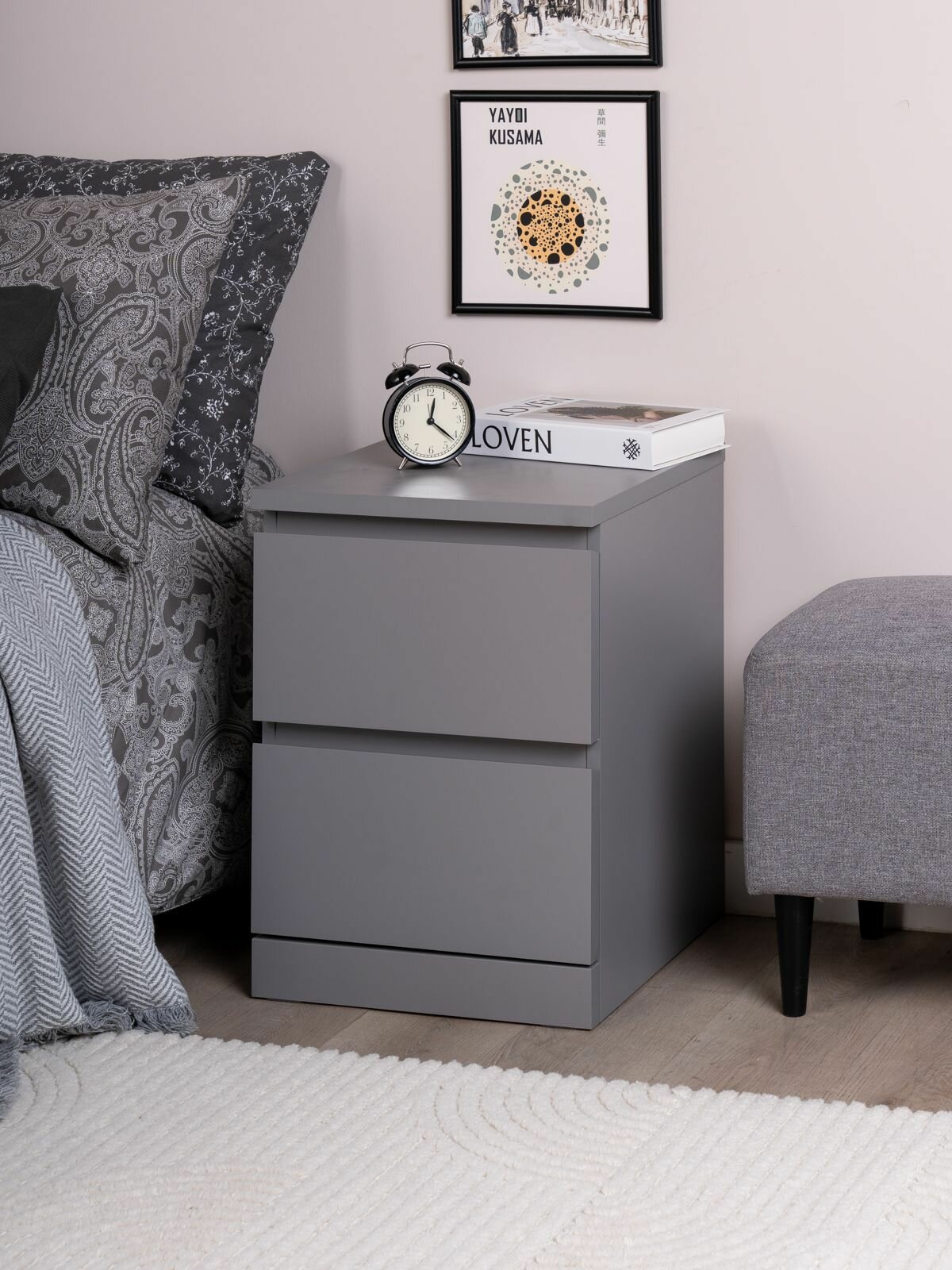 Тумба прикроватная Варма, 2 ящика, 40х55х40 см, эмаль серая, ГУД лакк