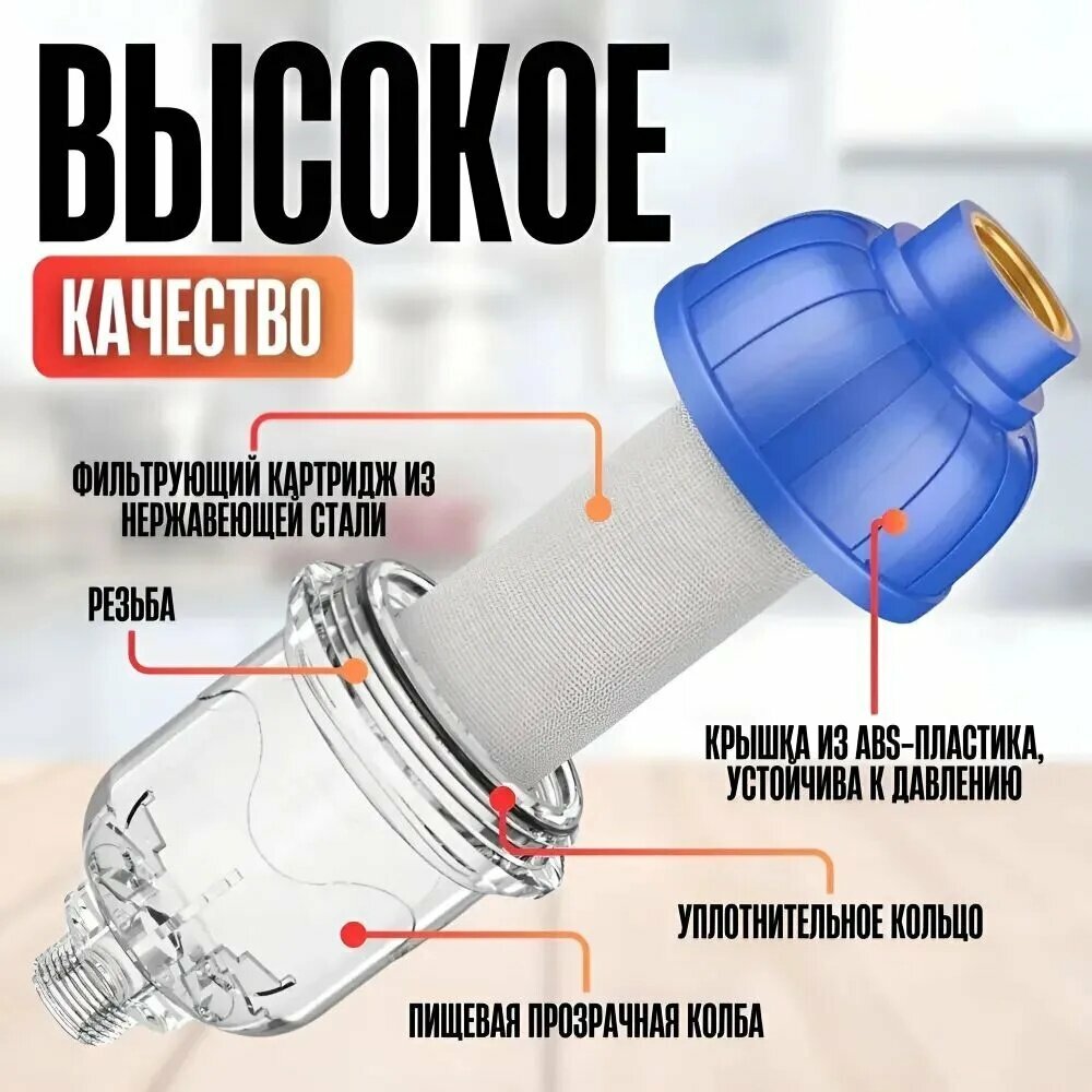 Фильтр для воды грубой очистки многоразовый промывной грубой очистки 40 мкм: для стиральной машины, водонагревателя, скважины*1 шт.