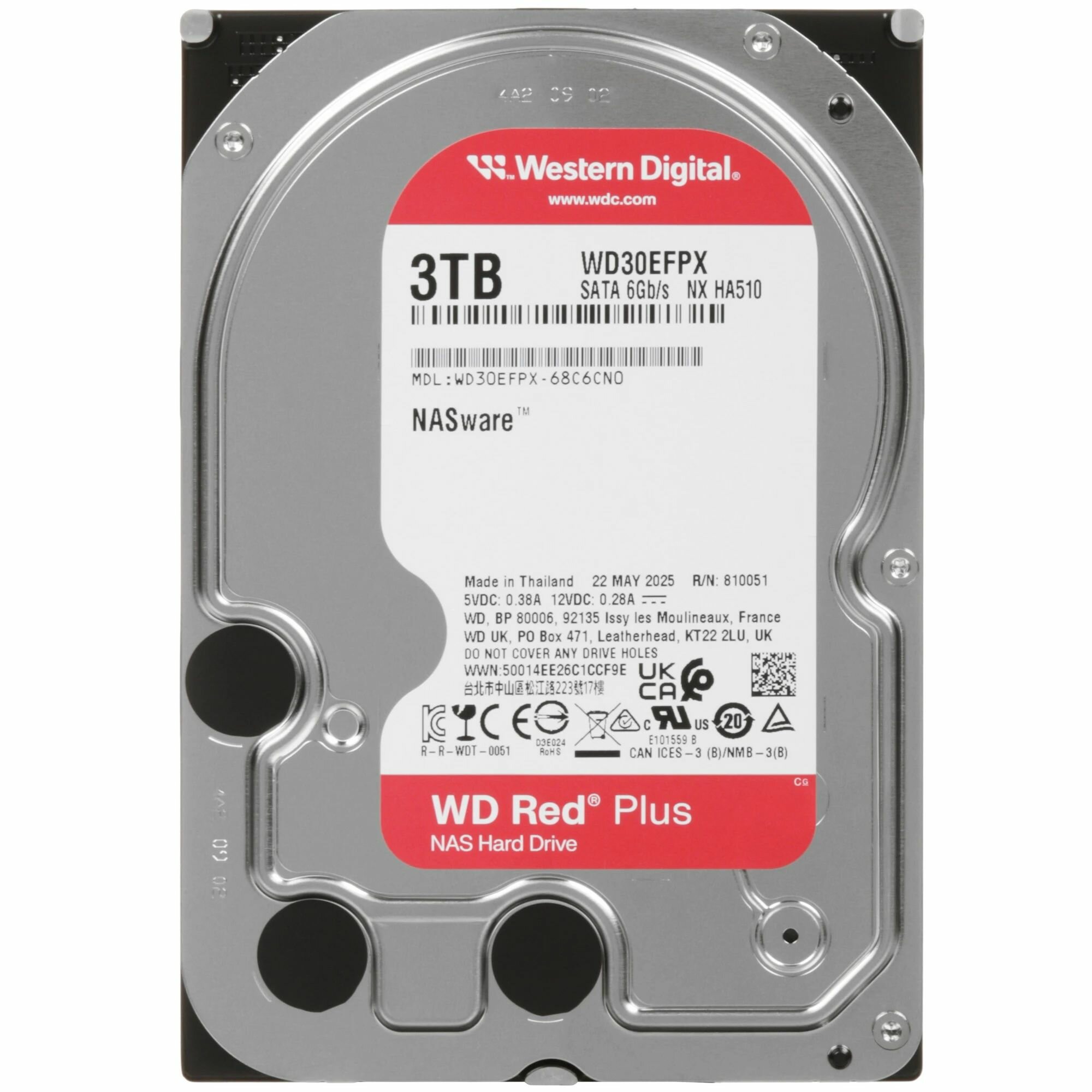 Жесткий диск Western Digital Red Plus WD30EFPX, 3ТБ, серый металлик
