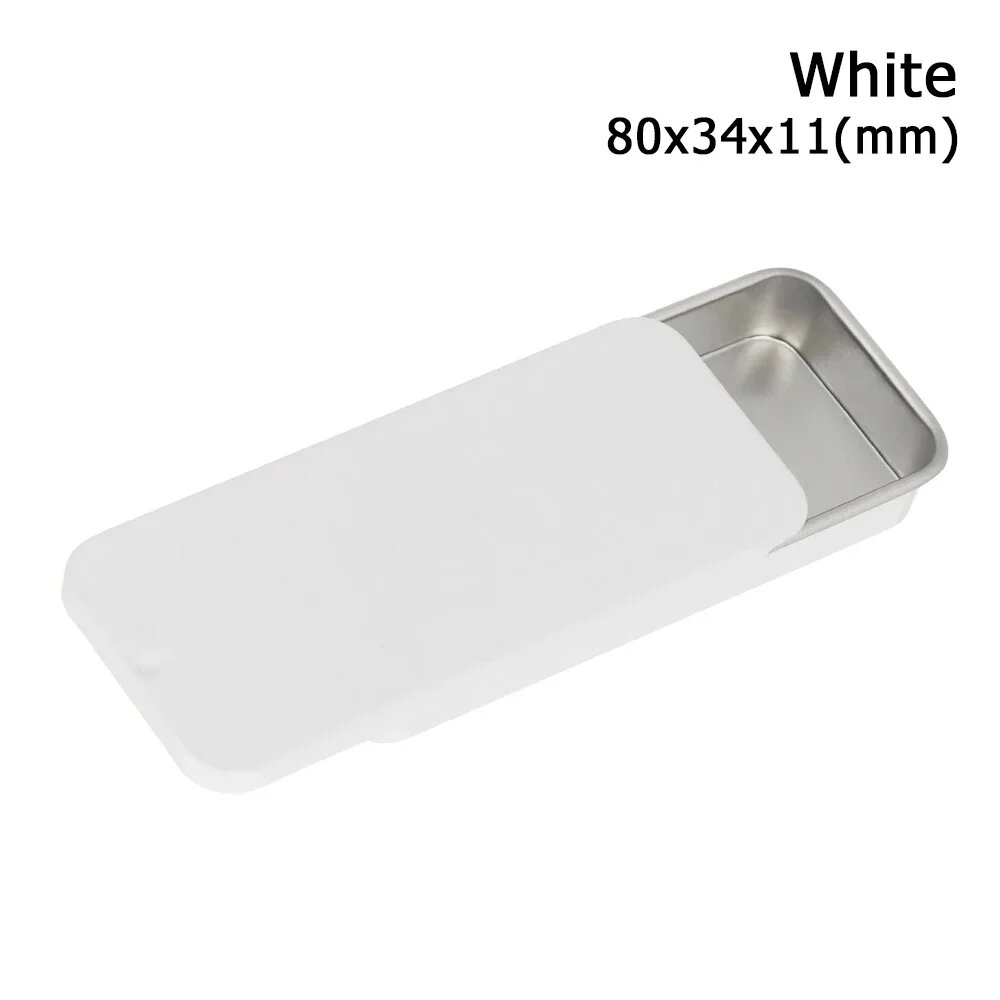 Металлическая прямоугольная пустая коробка Белый, white 8x3.4x1.1cm