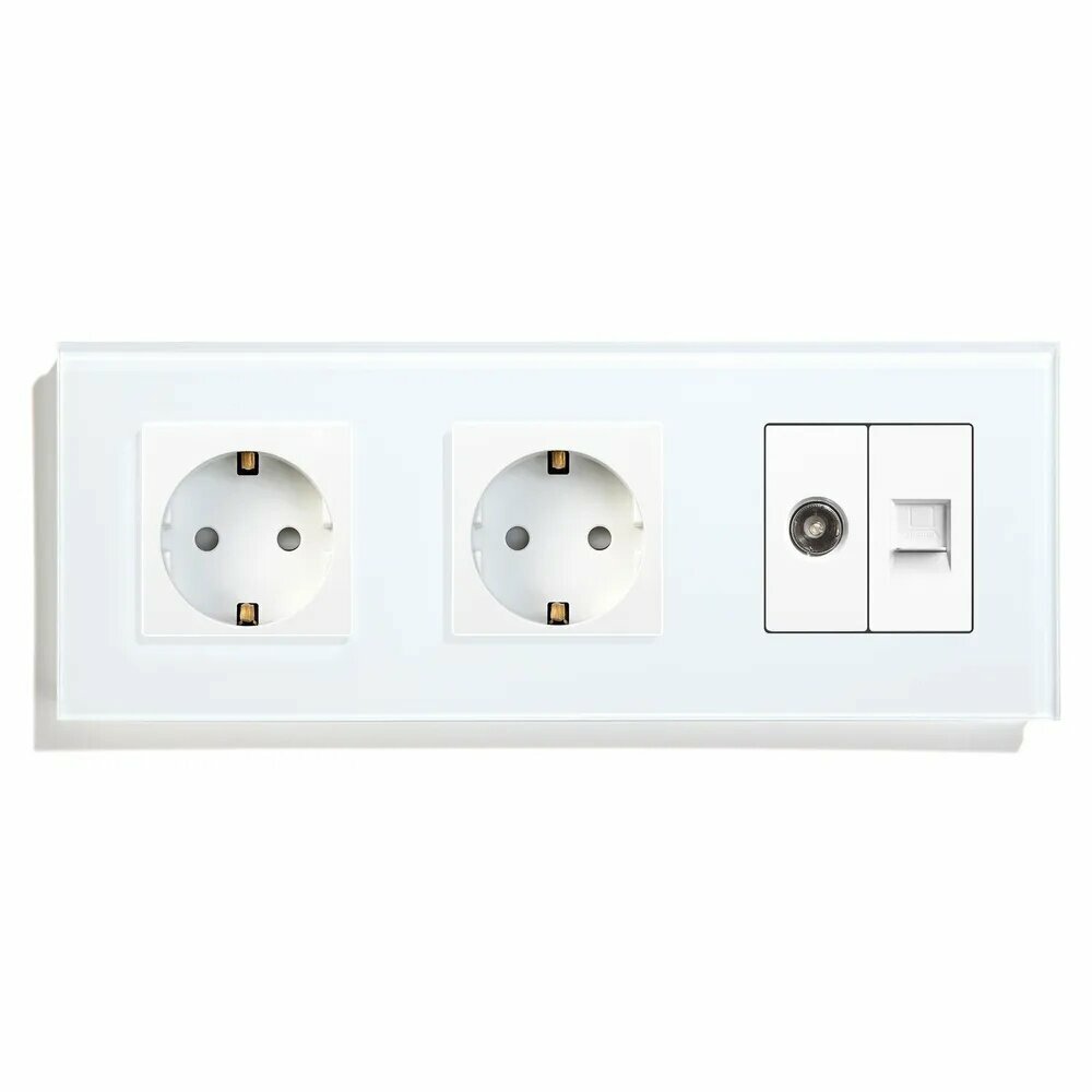 Розетка с CAT5 /ТВ, интернет+ТВ+2 поста розетка, рамка стекло Белая,228mm