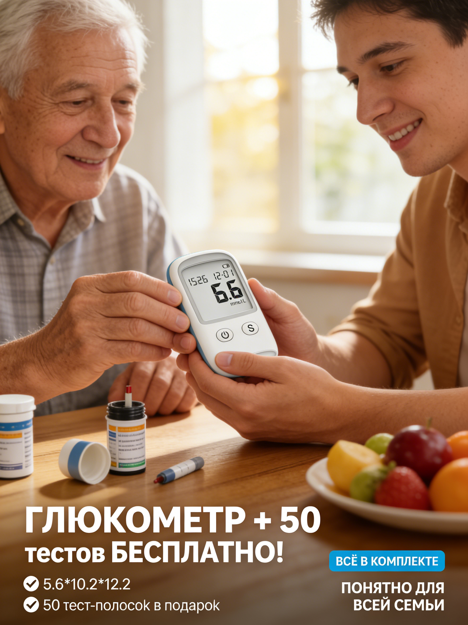 Глюкометр с прокалывателем и ланцетами в наборе, измеритель сахара в крови, мониторинг глюкозы при диабете