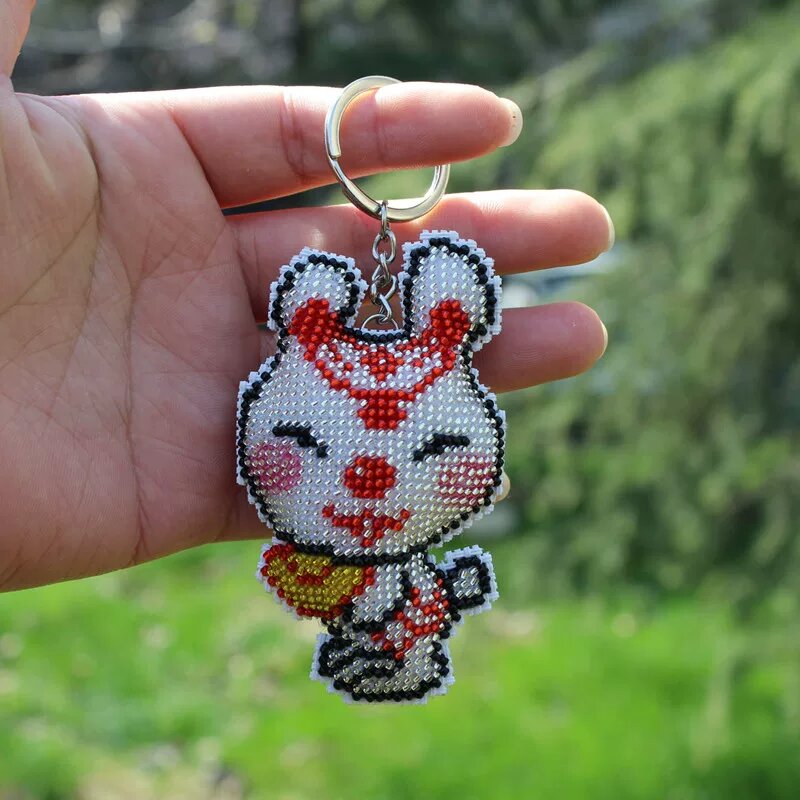 Брелок для ключей с вышивкой крестиком и бисером, символы 12 знаков зодиака: Крыса, Обезьяна, Бык, Лошадь, Петух,