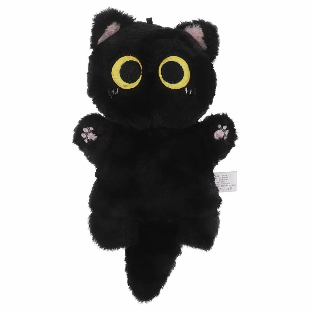 Черная плюшевая кошачья кукла-рука из полиэстера для декора и интерактивной игры