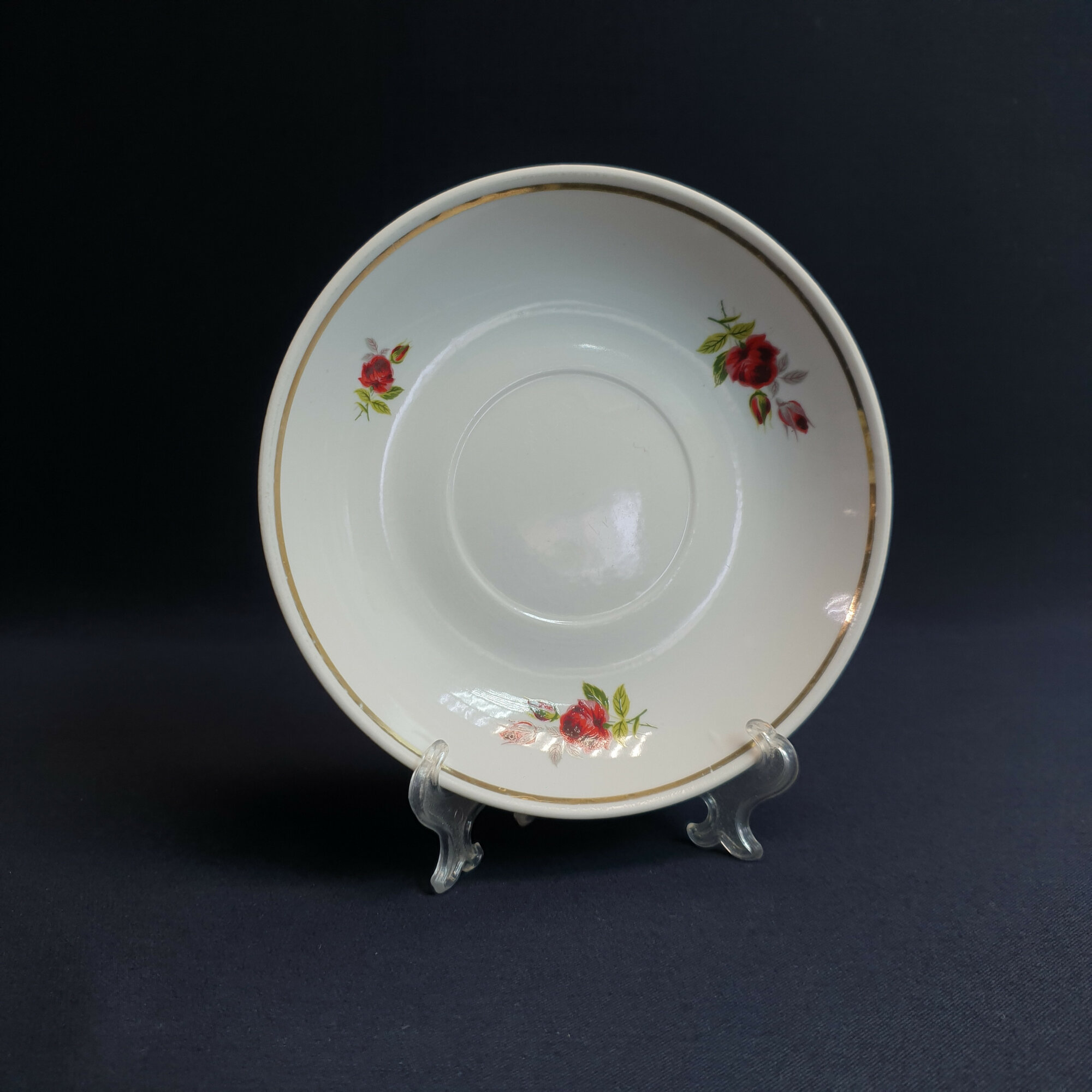 Блюдце Вербилки, фарфор деколь позолота 16 см, винтаж СССР