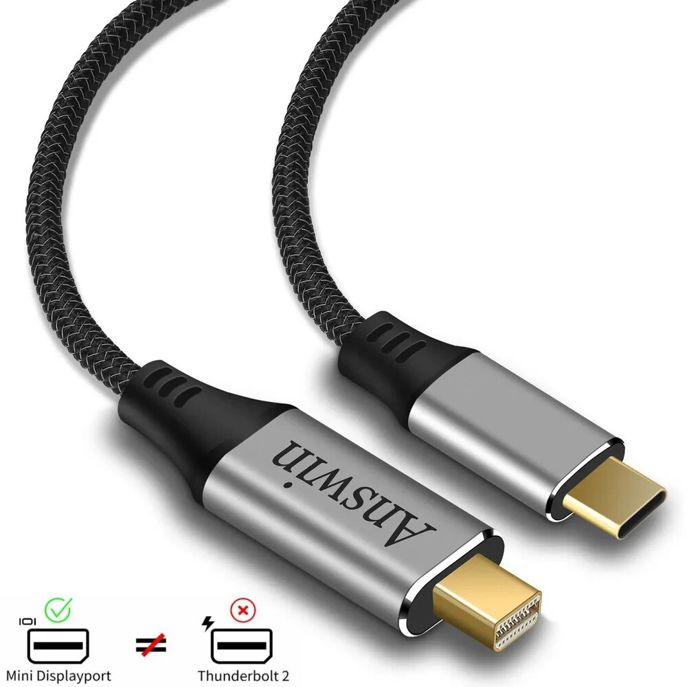Видеокабель USB Type-C, 1.8 м, серый металлик