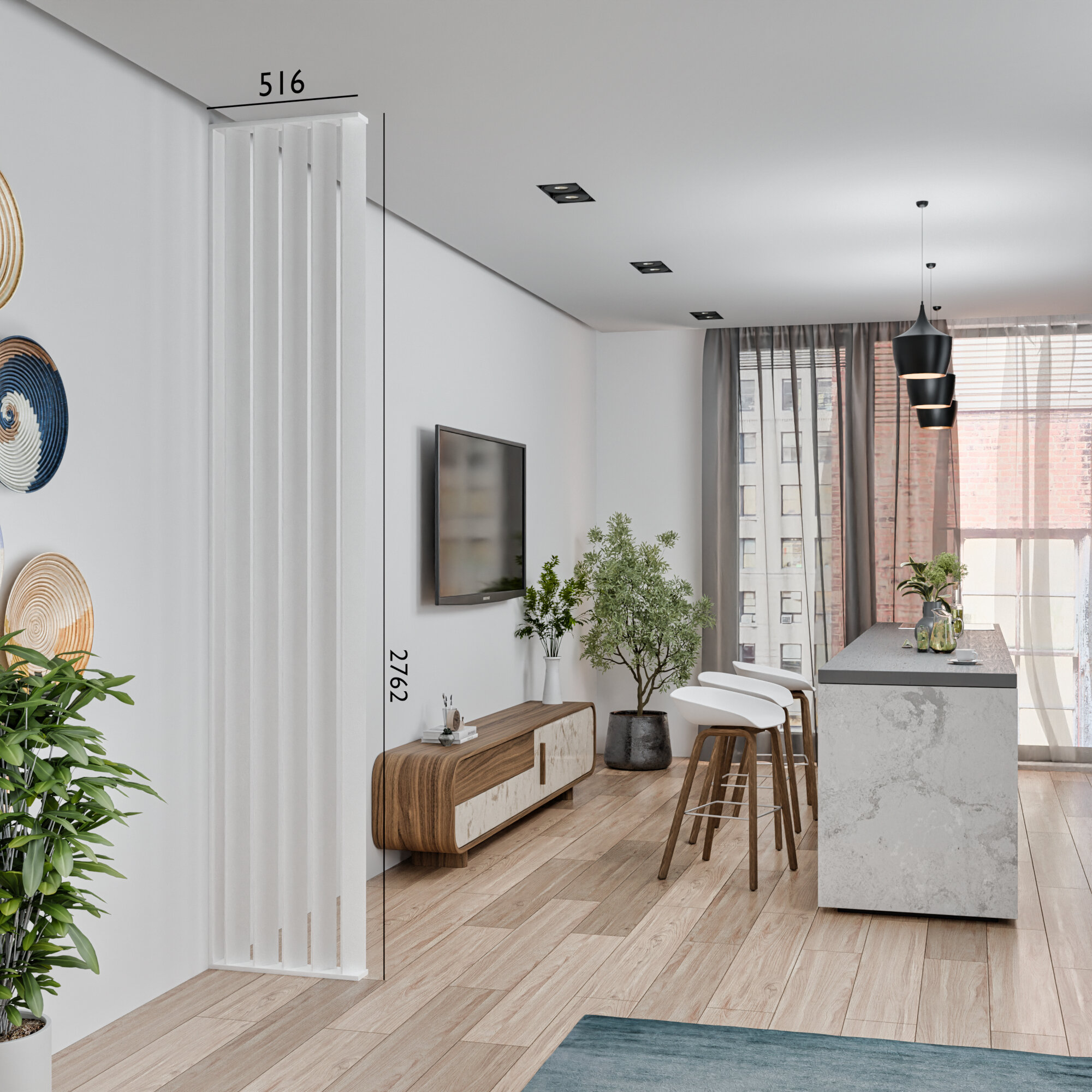 Перегородка для зонирования пространства шириной 52 см, ЛДСП, белый