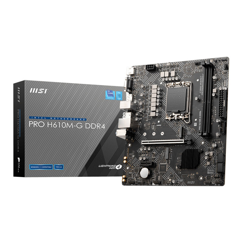 Материнская плата MB MSI INTEL H610 s1700, 2xDDR5(96GB), D-SUB/HDMI 2.1/DP, 1xPCIe 4.0x16, 1xPCIe 3.0, 1xLAN, 4xSATA 6Gb/s, 1xM.2, 1xM.2 E key, 2xUSB 3.2, 4xUSB 2.0, 1xPS/2, mATX
