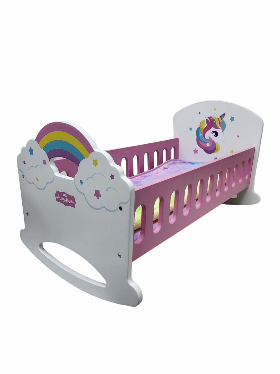 Кроватка-люлька для кукол Единорог, деревянная