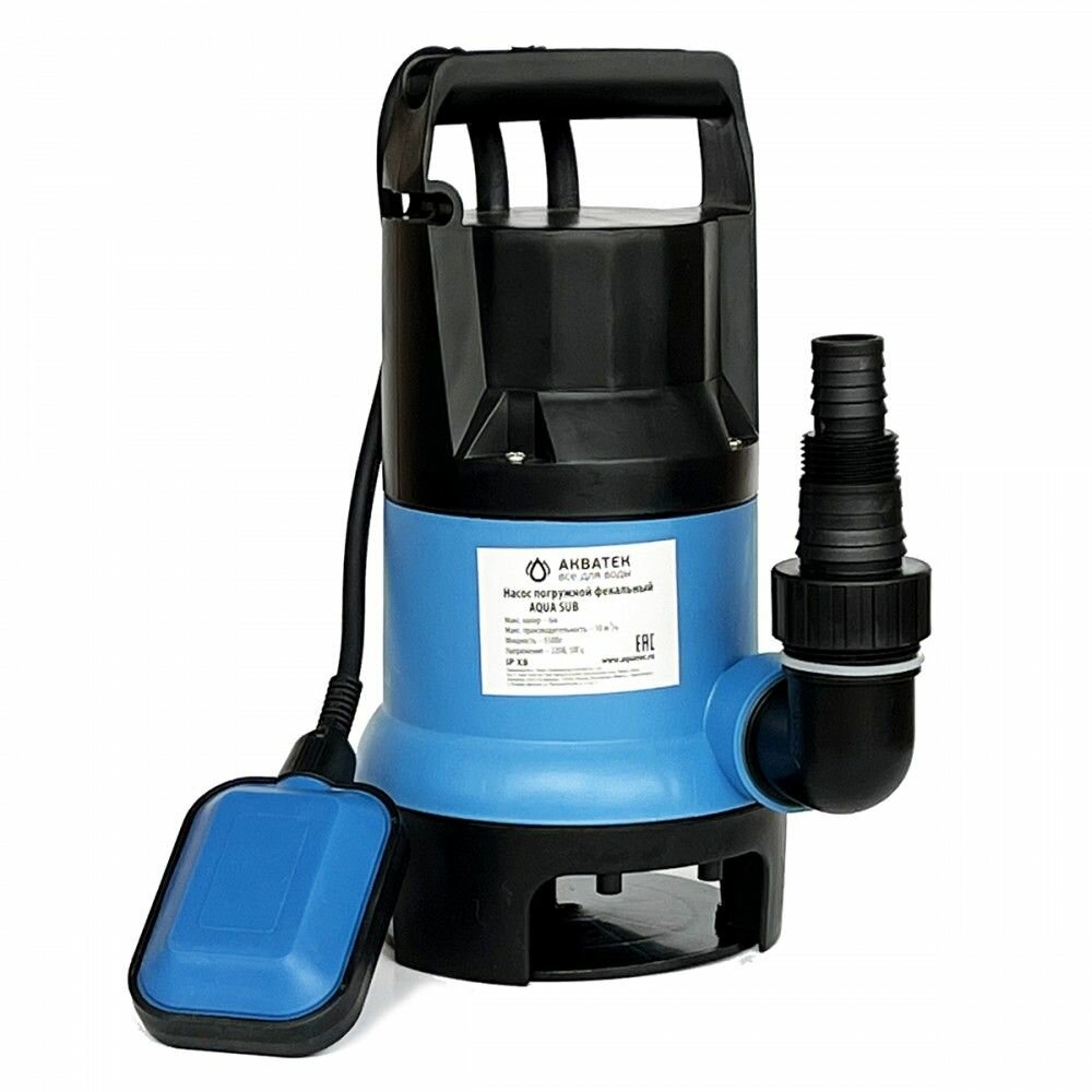 Фекальный насос Акватек SP550PA 7 м, 10 м3/час, 550 Вт, 220В, евровилка и кабель 10 м, (7/175) погружной дренажно-фекальный 0-18-0312