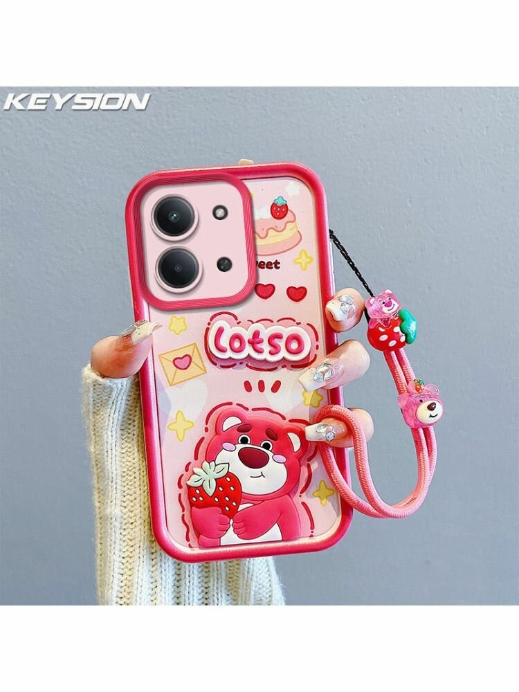 Ударопрочный чехол KEYSION для Redmi 15C 171 мм со шнурком, мягкий силиконовый чехол с милой 3D-мультяшной куклой для Xiaomi POCO C85 чехол на шнурке силиконовый 3D мультяшный для Redmi 15C POCO C85