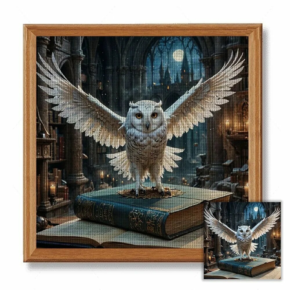 Набор для вышивания, 40x40 см, 25 цветов, 14ct, Сова и книга