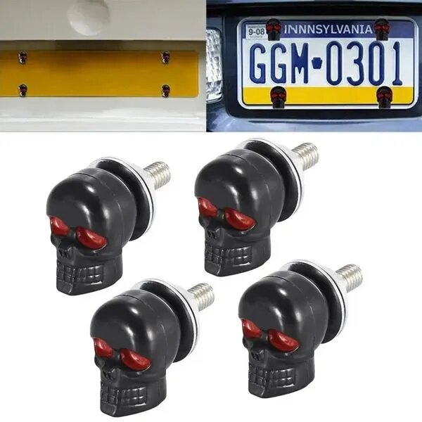 4 шт. хромированные болты для рамок номерных знаков в виде черепа для любого 6-миллиметрового мотоцикла, автомобиля, грузовика, авто