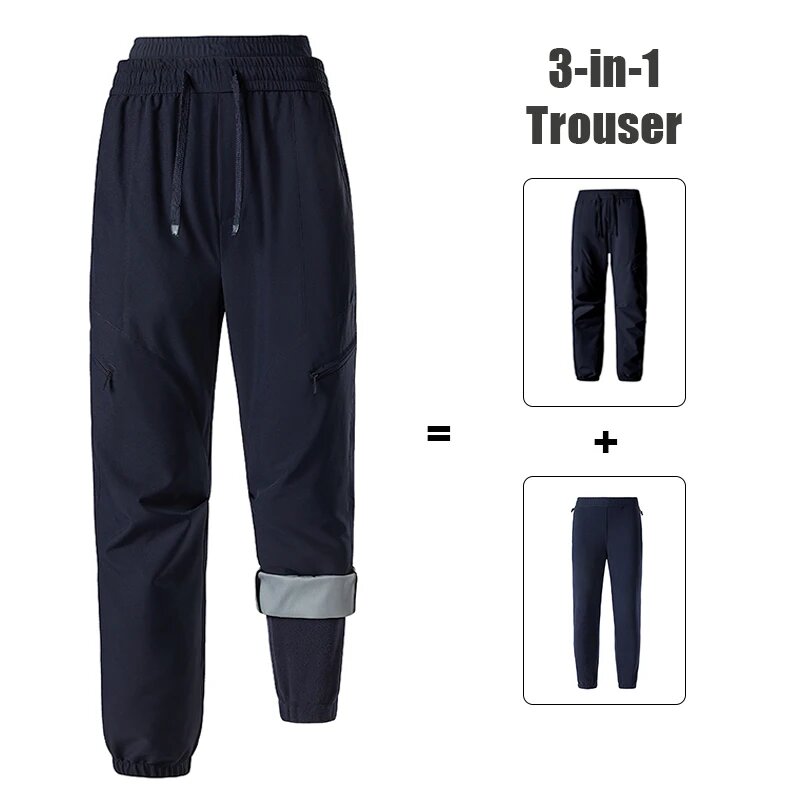 Брюки унисекс для походов, мужские уличные 3 в 1, водонепроницаемые M(50 kg-62 kg), Синий, Navy