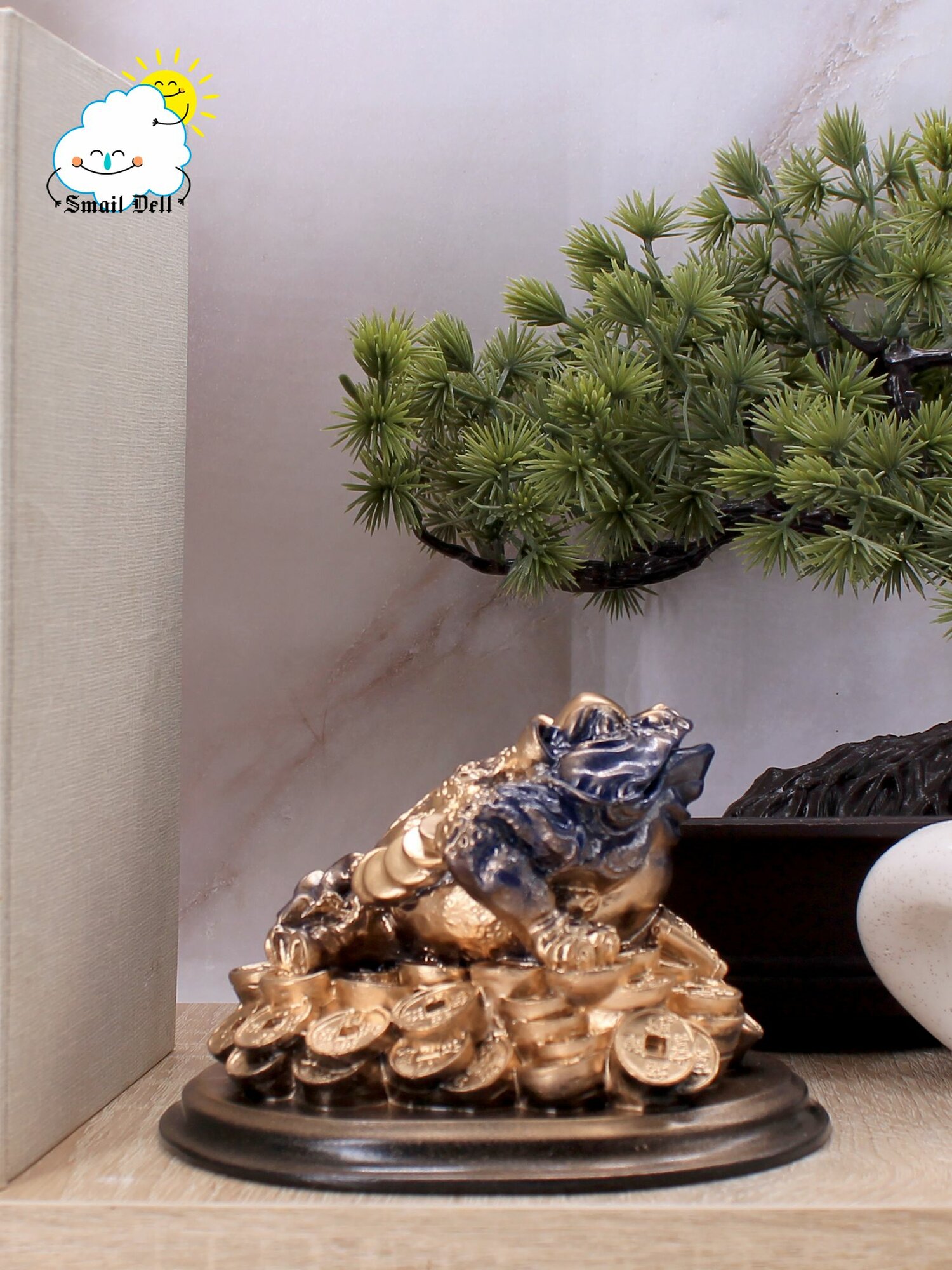 Статуэтка Денежная жаба , 10 см , гипс, цвет бронзовый , синий