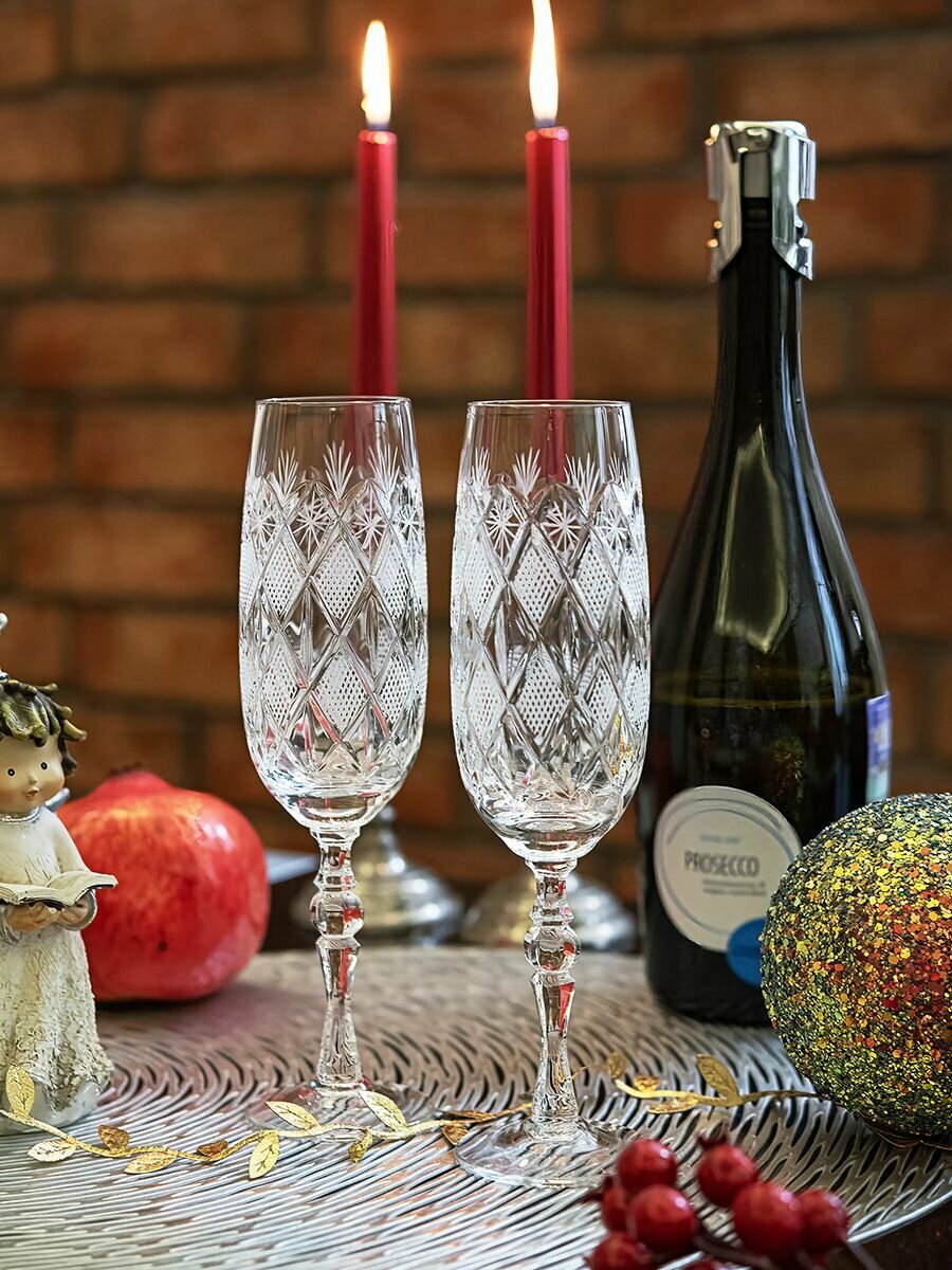 Хрустальные бокалы для шампанского и игристых вин 210 мл, набор фужеров 2 шт, Неман